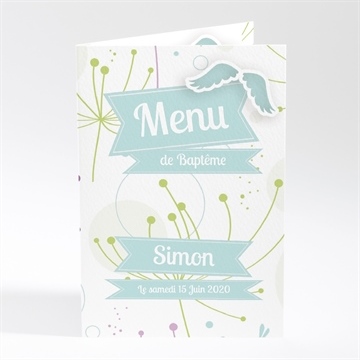 Menu baptême Rubans verts en fête - monFairePart.com
