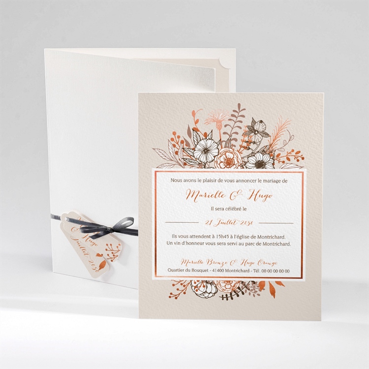 Faire-part mariage Fleurs cuivrées - monFairePart.com