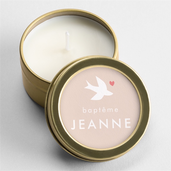 Bougie baptême Colombe beige rosé - monFairePart.com
