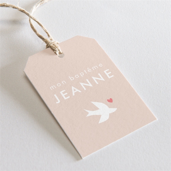 Etiquette baptême Colombe beige rosé - monFairePart.com